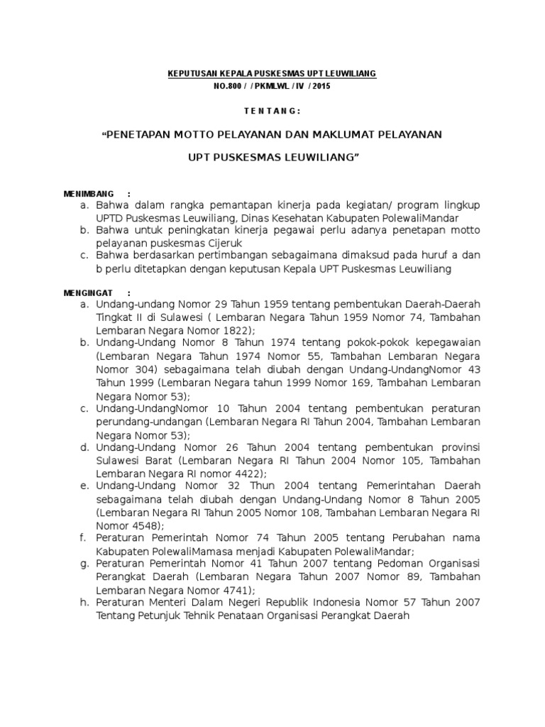 SK Penetapan Motto Pelayanan Dan Maklumat Pelayanan | PDF