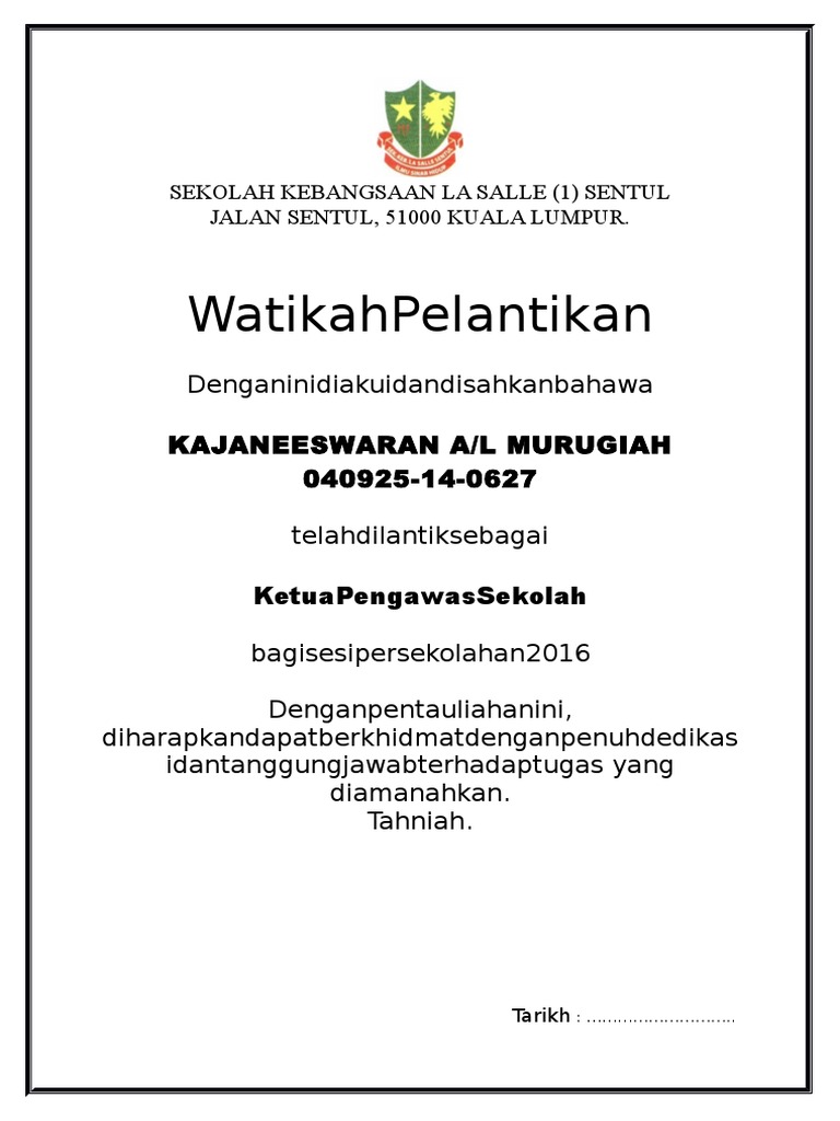 Watikah Pelantikan | PDF