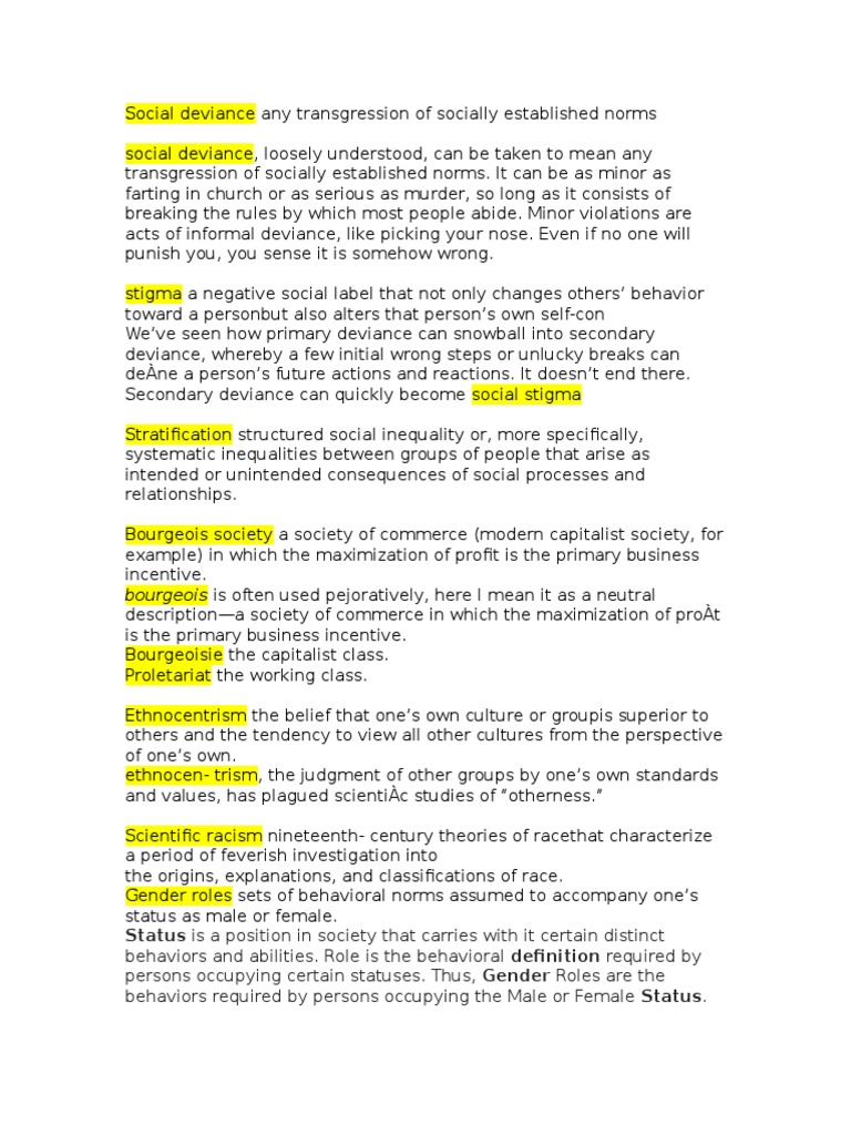 Social Deviance Any Transgression of Socially Established Norms | PDF ...