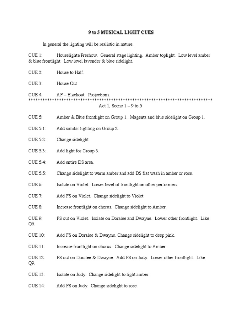 9 To 5 Light Cues | PDF | Color | Leisure