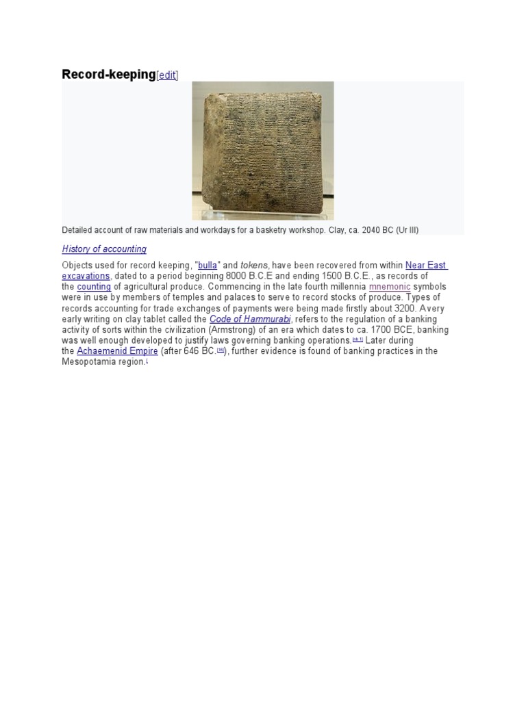 Record-Keeping: History of Accounting | PDF