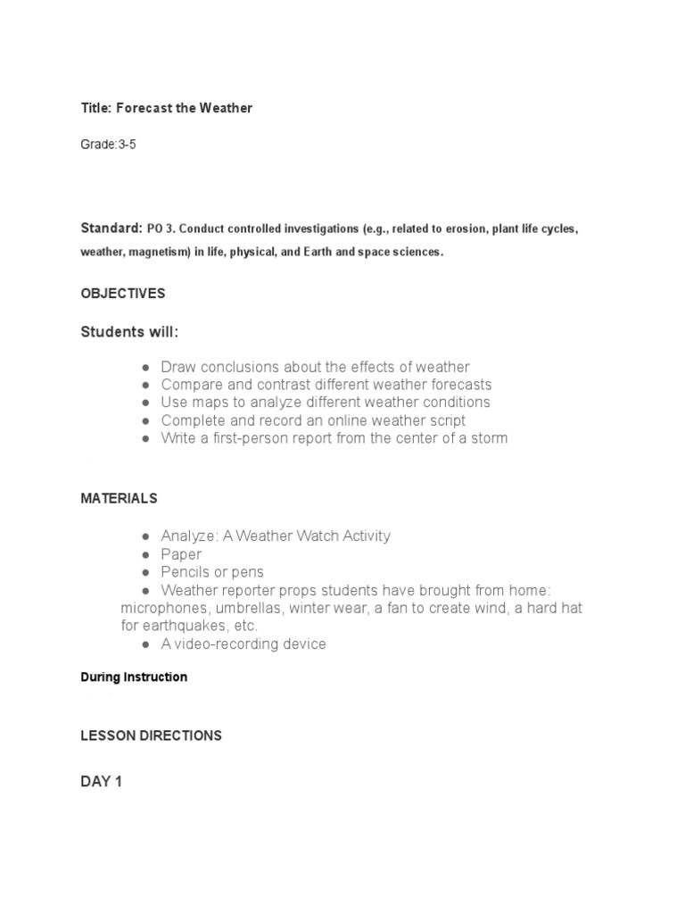 Title: Forecast The Weather: Students Will | PDF | Weather | Weather ...