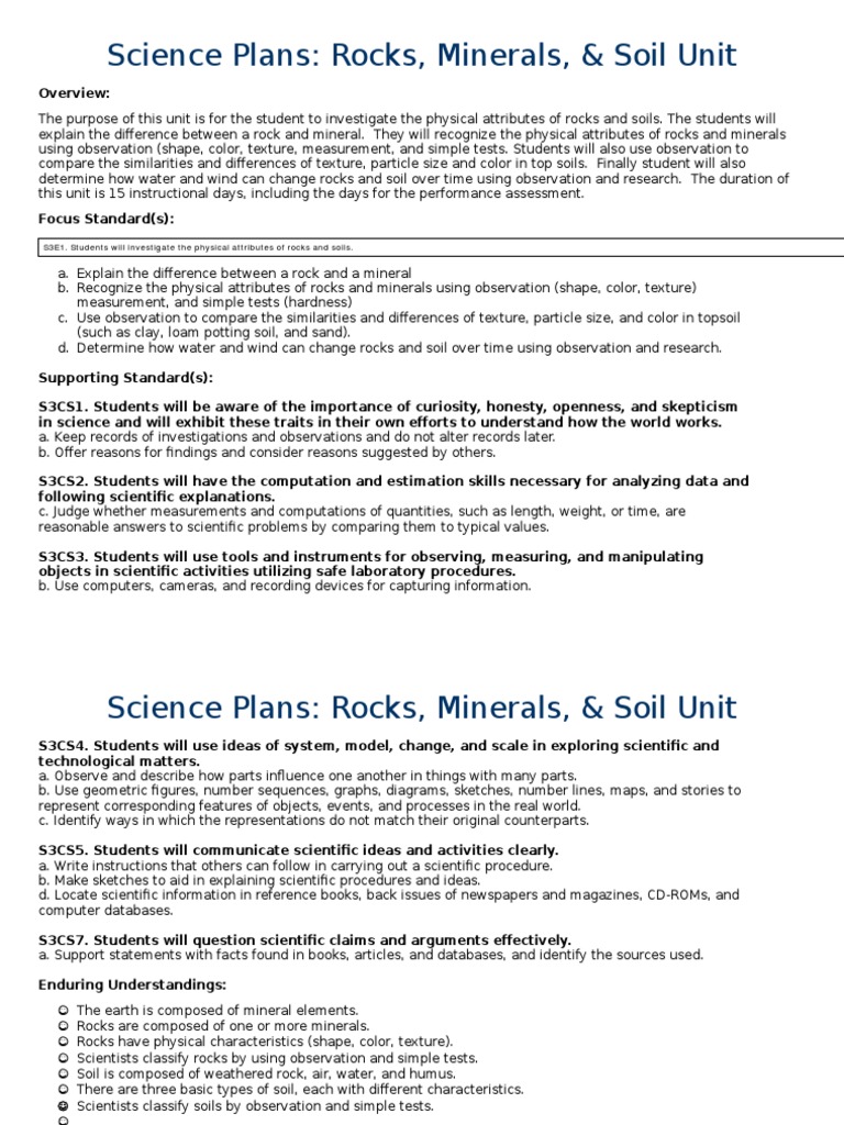 Rocks Minerals Soil Lesson Plans - Week 1 | PDF | Rock (Geology) | Soil