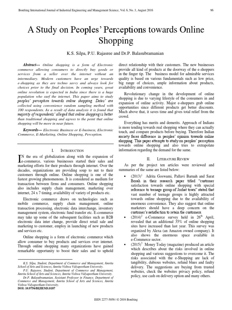 A Study On Peoples' Perceptions Towards Online Shopping | PDF | Online ...