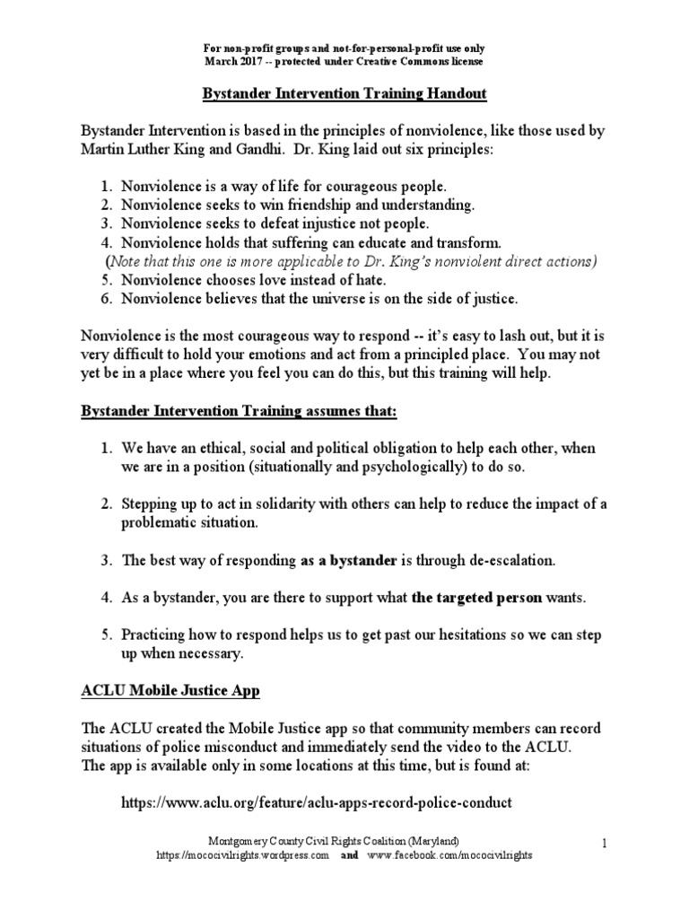 Bystander Training Handout | PDF | Nonviolence | Martin Luther King Jr.