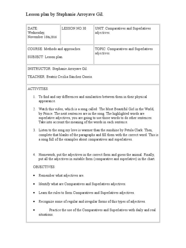 Comparatives & Superlatives Lesson Plan | PDF | Adjective | Lesson Plan