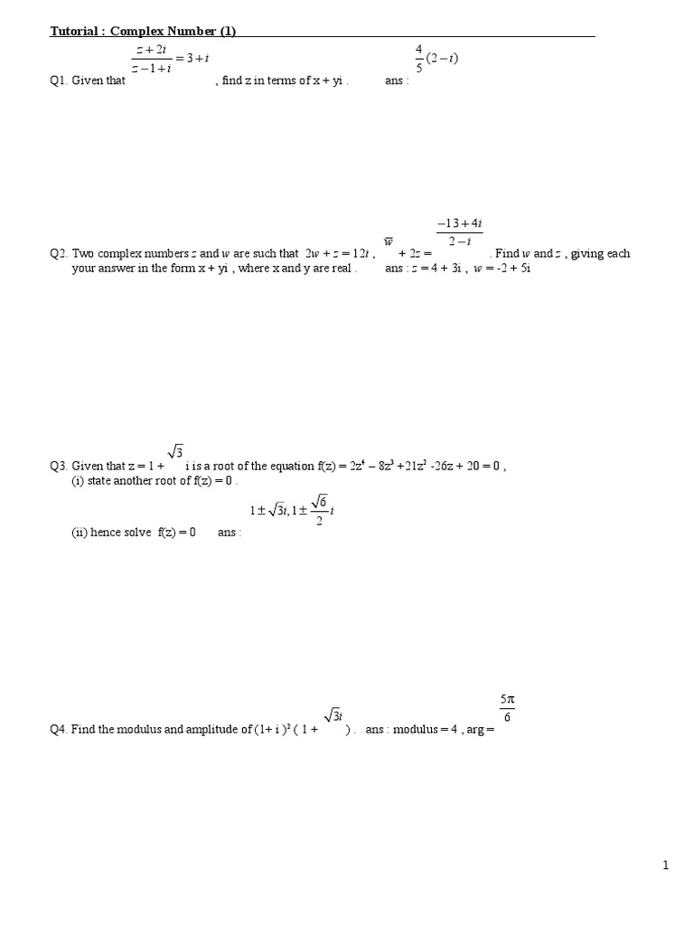 Complex Number Tutorial | PDF | Complex Number | Special Functions