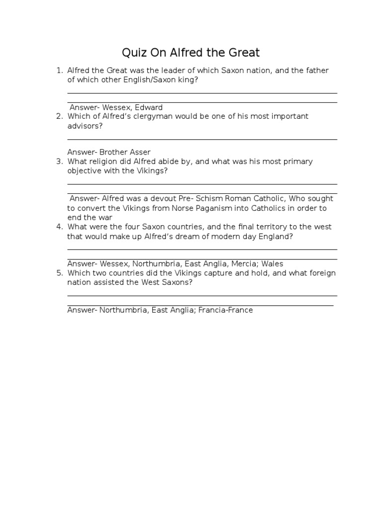 Alfred the Great Quiz | PDF