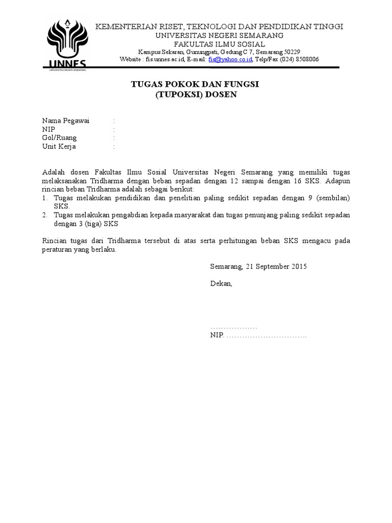 Tupoksi Dosen Fakultas Ilmu Sosial | PDF