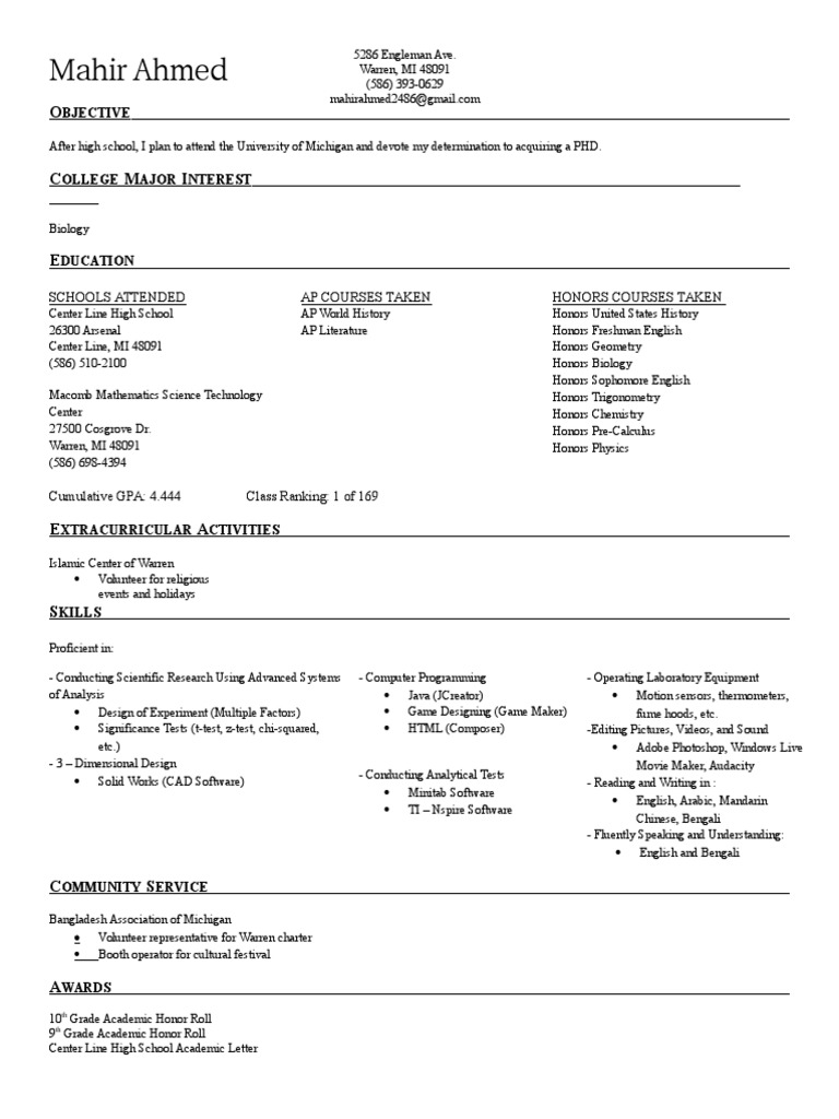 Resume Mahir | PDF | Secondary School | Academia