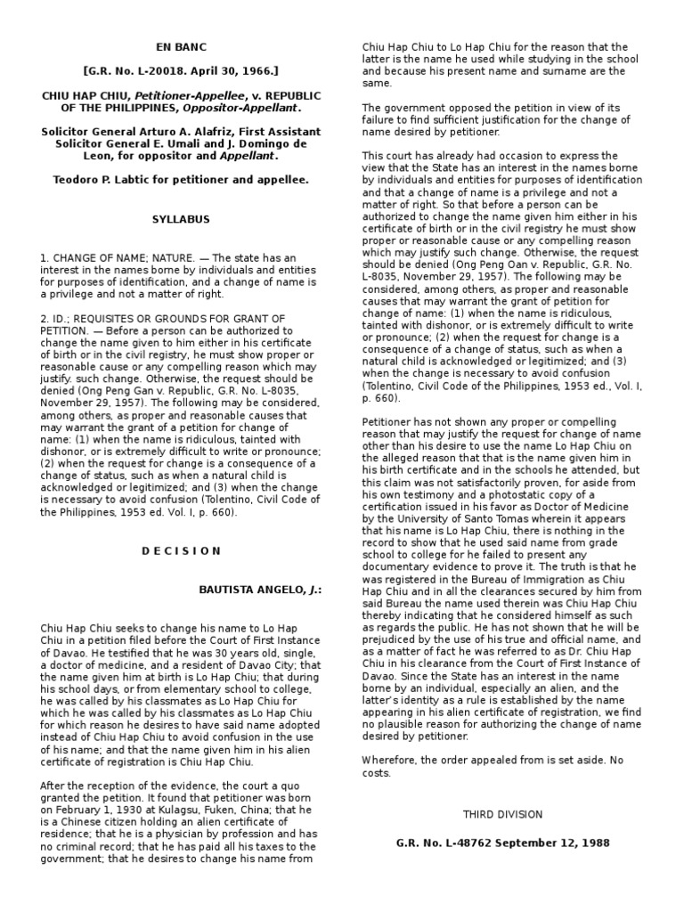 Cases On Change of Name, Correction of Entries | PDF | Naturalization ...