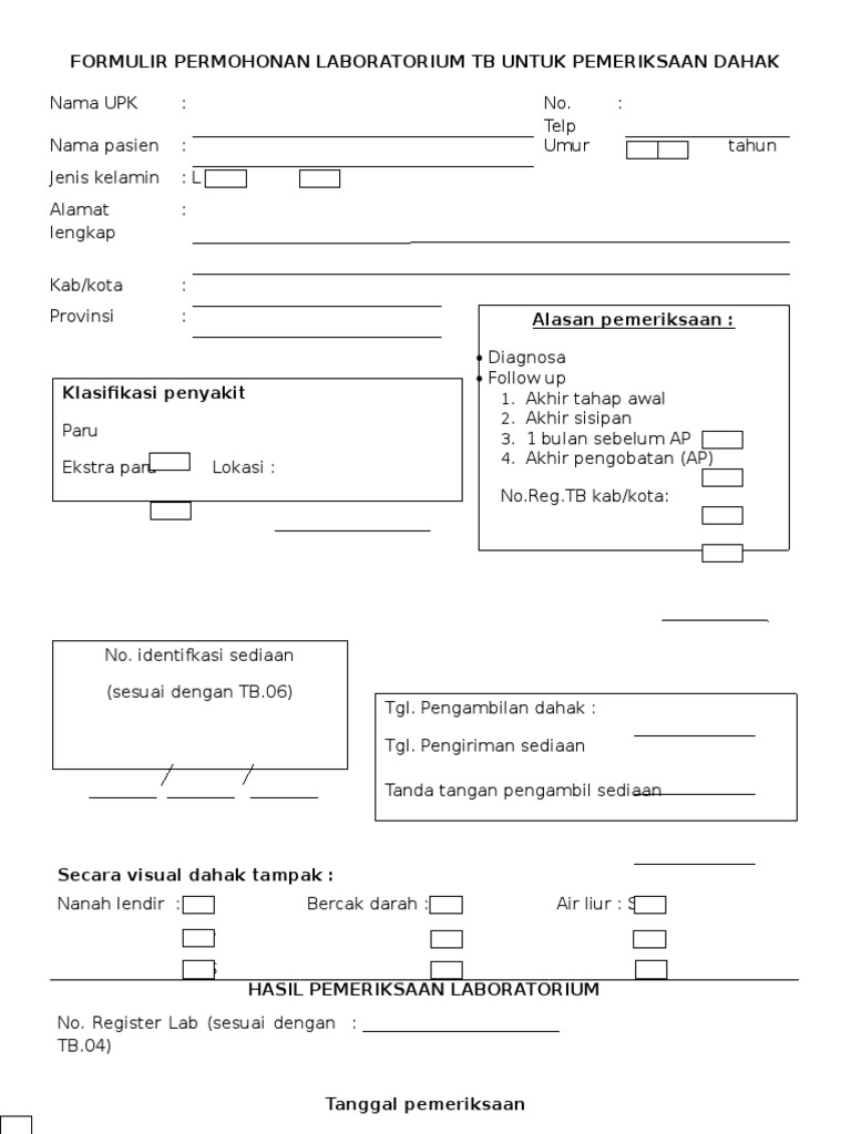 Formulir Permohonan Laboratorium TB Untuk Pemeriksaan Dahak | PDF