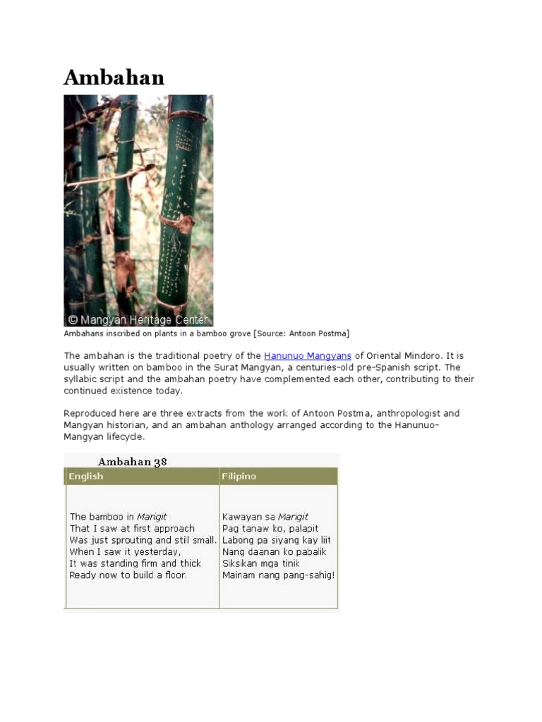 Ambahan: Ambahans Inscribed On Plants in A Bamboo Grove (Source: Antoon ...