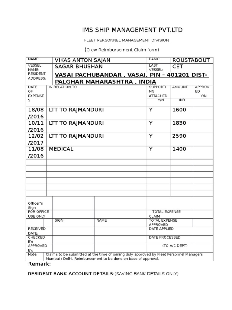 Ims Ship Management PVT - LTD: (Vikas Anton Sajan Roustabout Sagar Bhushan CET | PDF | Business