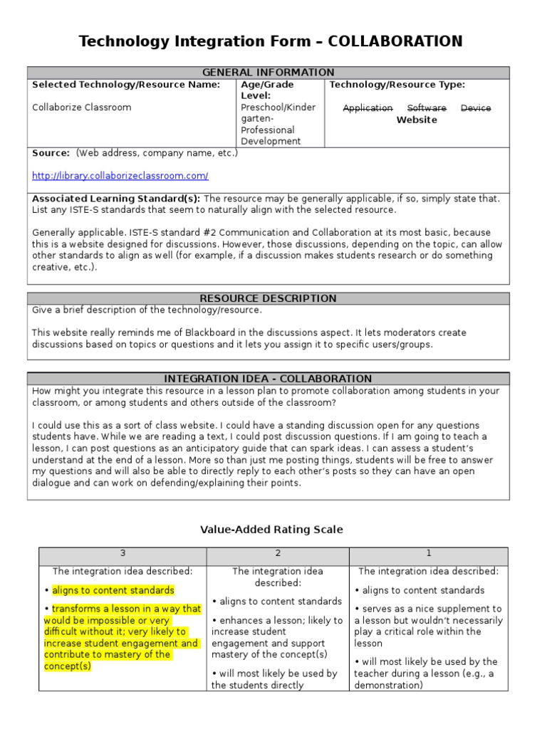 technology integration template-collaboration | Teaching | Communication