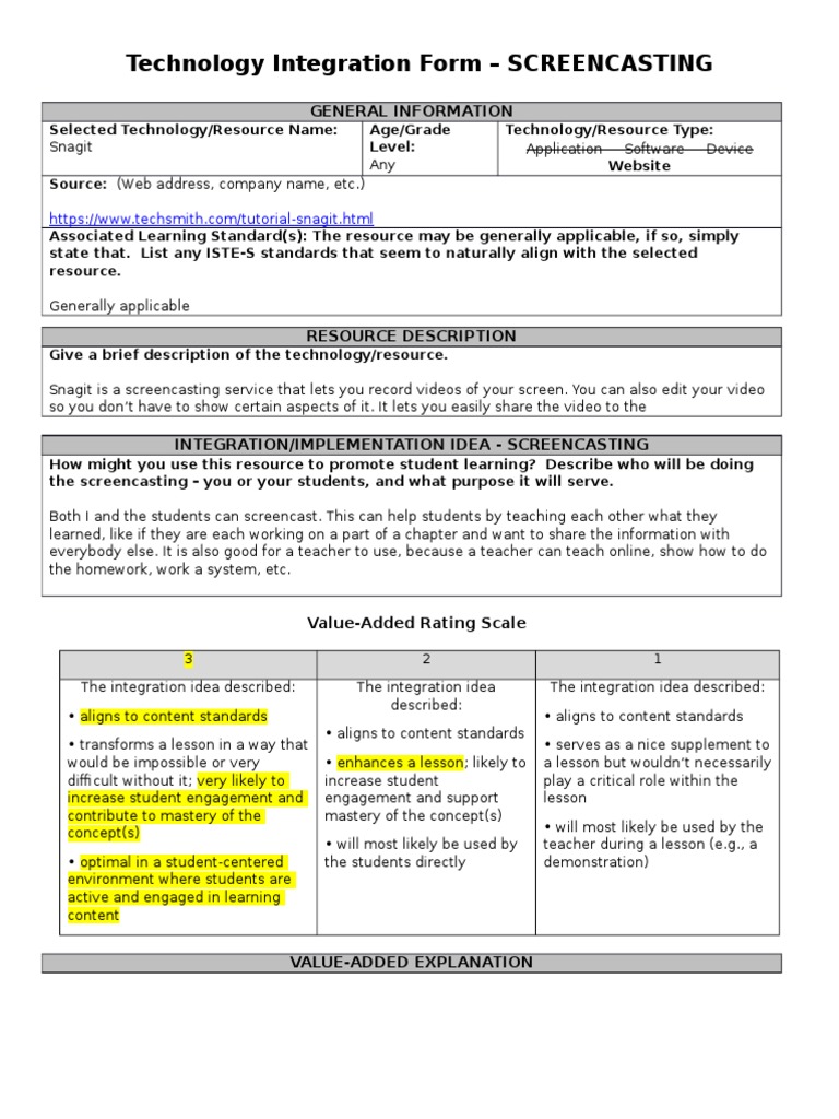 Technology Integration Template-Screencasting | PDF | Learning | Behavior Modification