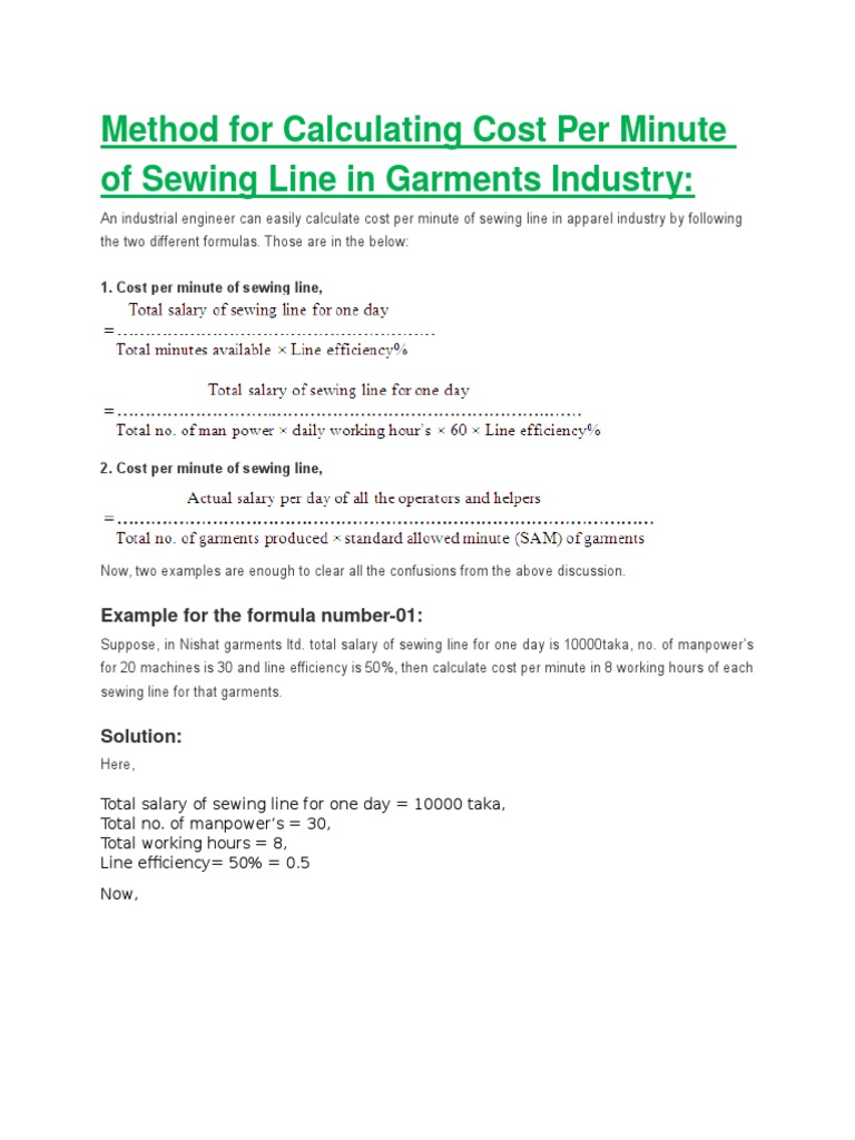 SMV Calculation by RPM & CPM Calculation of Line | PDF | Sewing | Seam ...