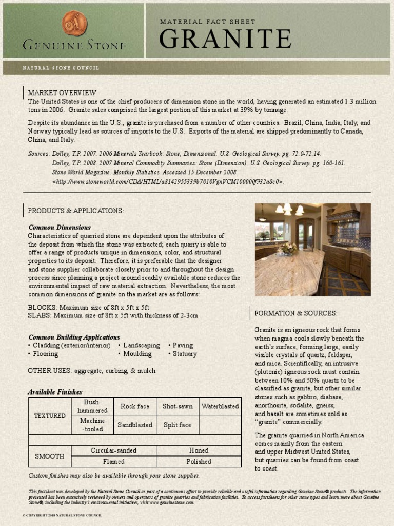 Granite: Common Dimensions | PDF | Granite | Rock (Geology)