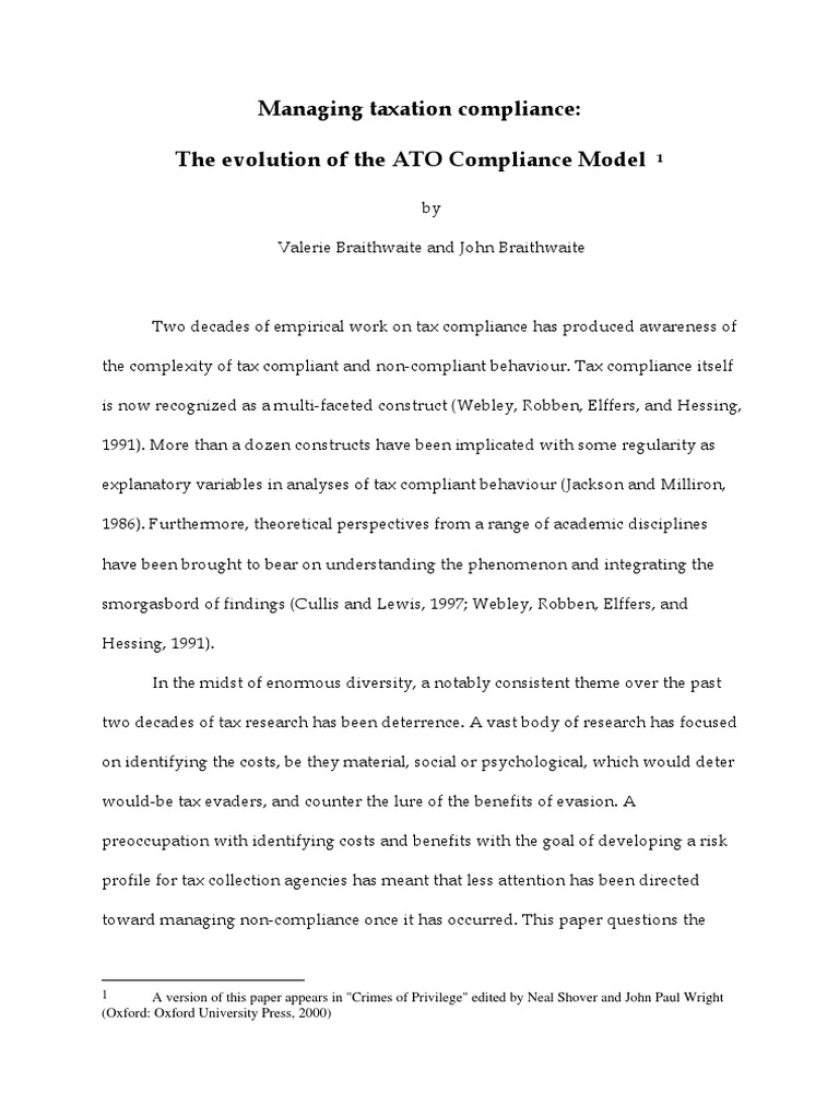 Managing Taxation Compliance The Evolution of The ATO Compliance Model ...