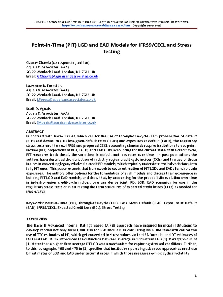 Point-In-Time (PIT) LGD and EAD Models For IFRS9/CECL and Stress ...