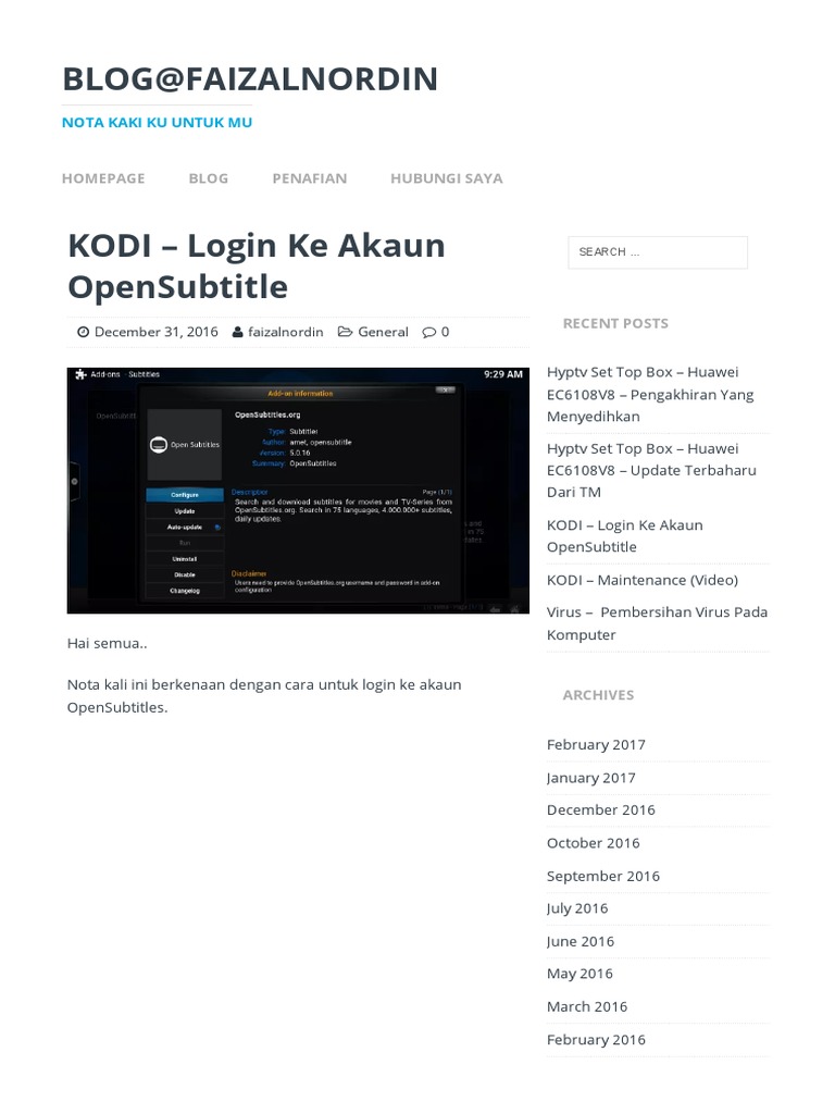 KODI - Login Ke Akaun OpenSubtitle - Blog@Faizalnordin | PDF
