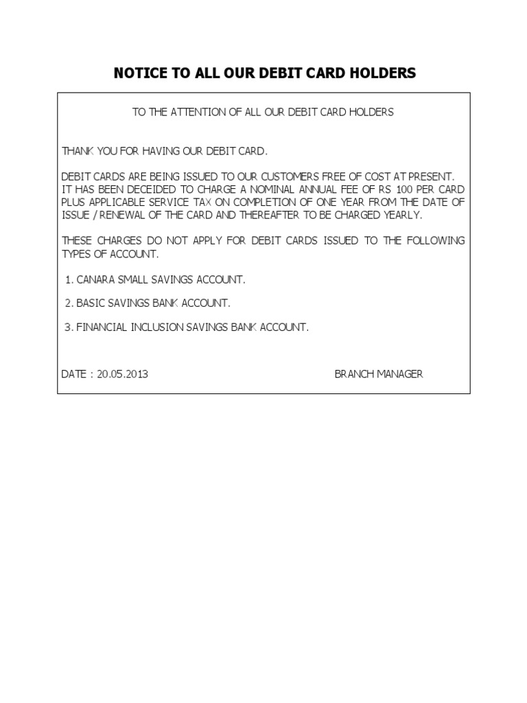 Debit Card Annual Fee Notice | PDF