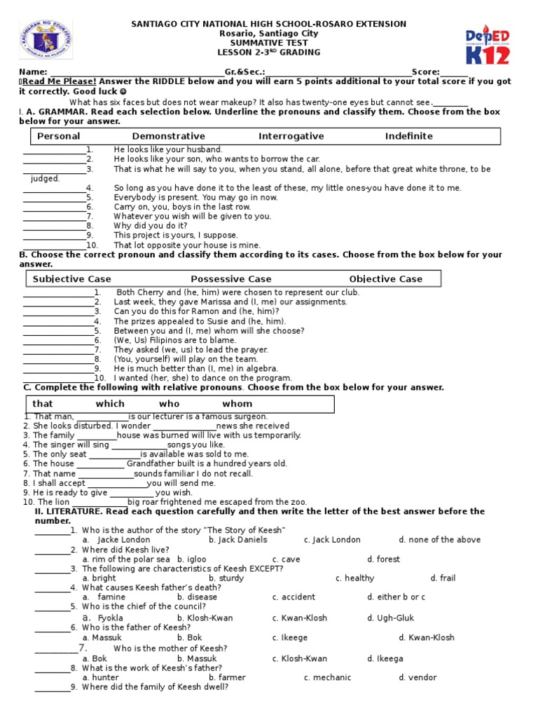 Summative TeST-Lesson 2 3rd | PDF