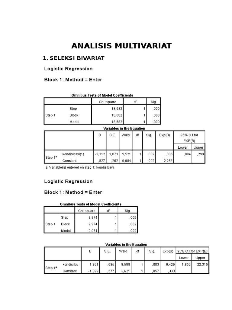Analisis Multivariat: 1. Seleksi Bivariat | PDF | Logistic Regression ...