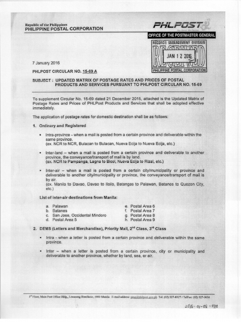 Postage Rate Updated 20160801 | PDF