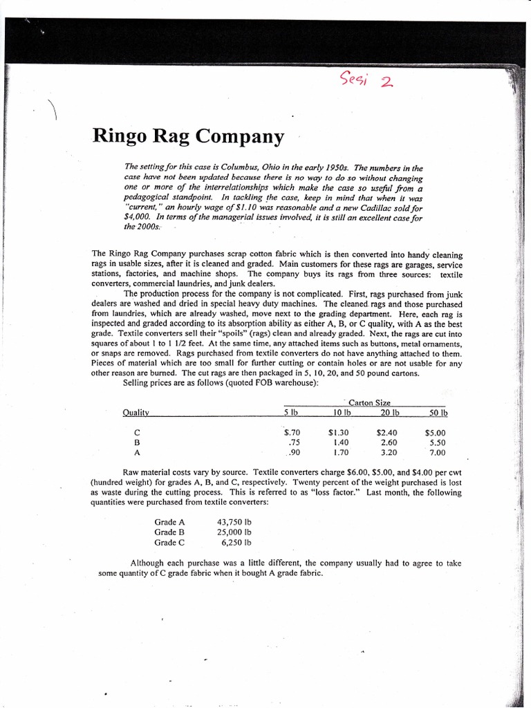 Ringo Rag Company Case Study Analysis | PDF | Scrap | Textiles