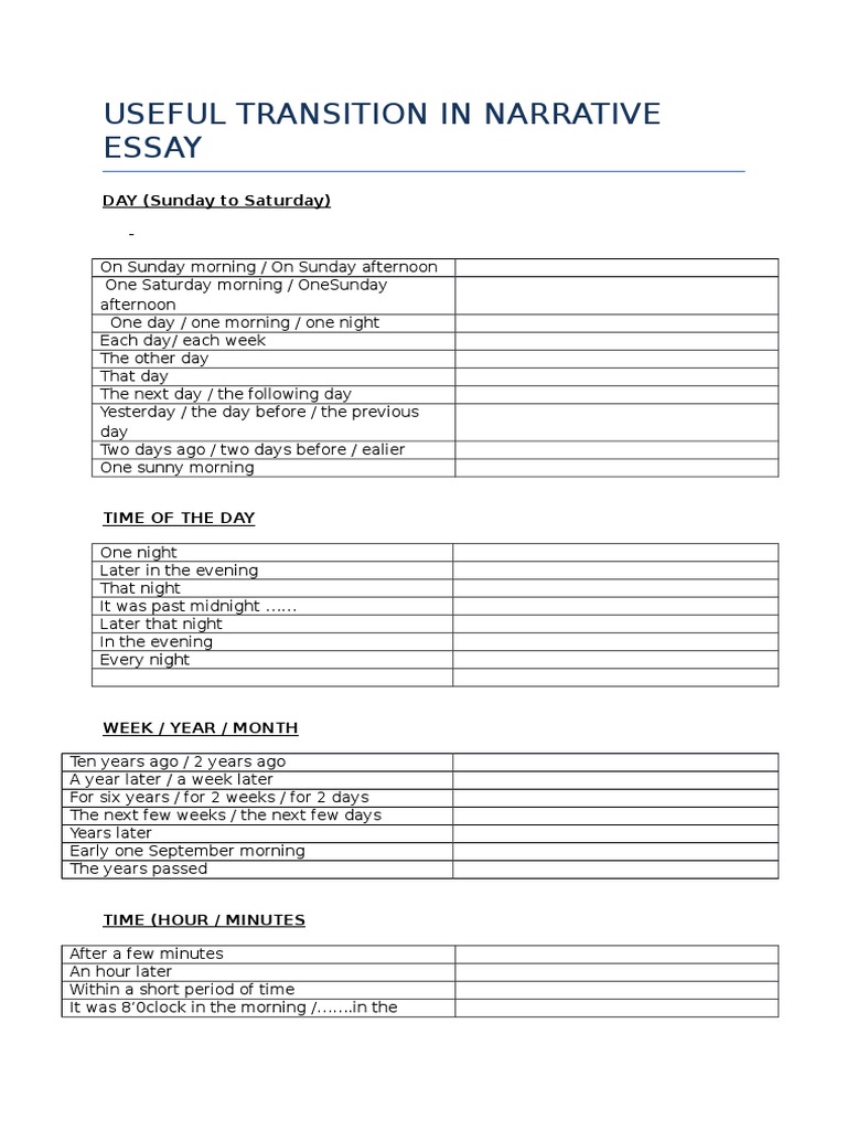 Useful Transition in Narrative Essay | PDF