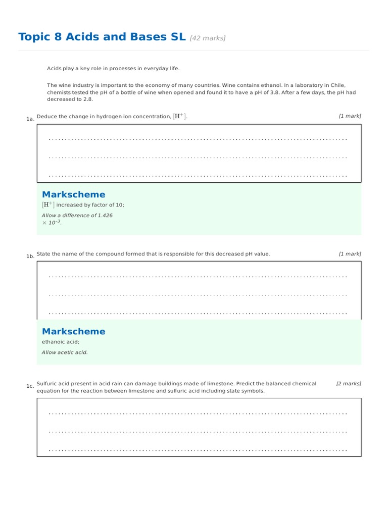 Topic 8 Acids and Bases SL | PDF | Acid | Redox