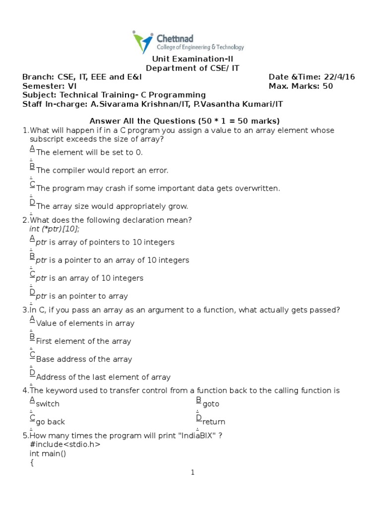 Unit Test 2 Question Paper | PDF