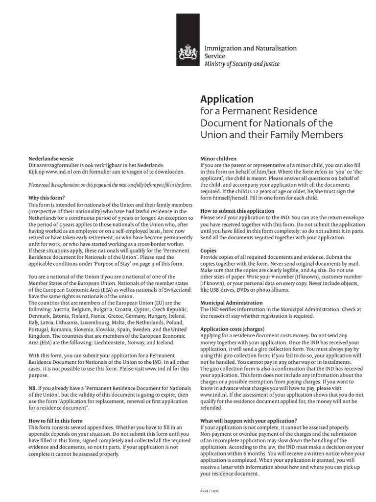 Application: For A Permanent Residence Document For Nationals of The ...
