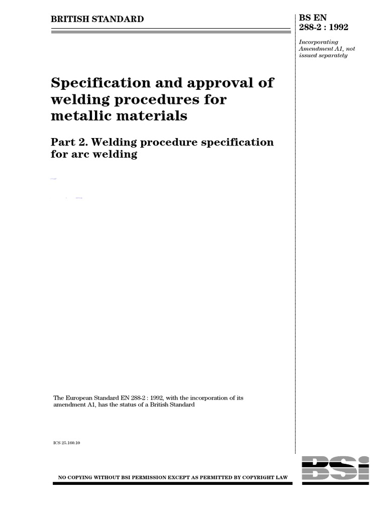 BS en - 288 2 1992 PDF | PDF | Welding | Construction