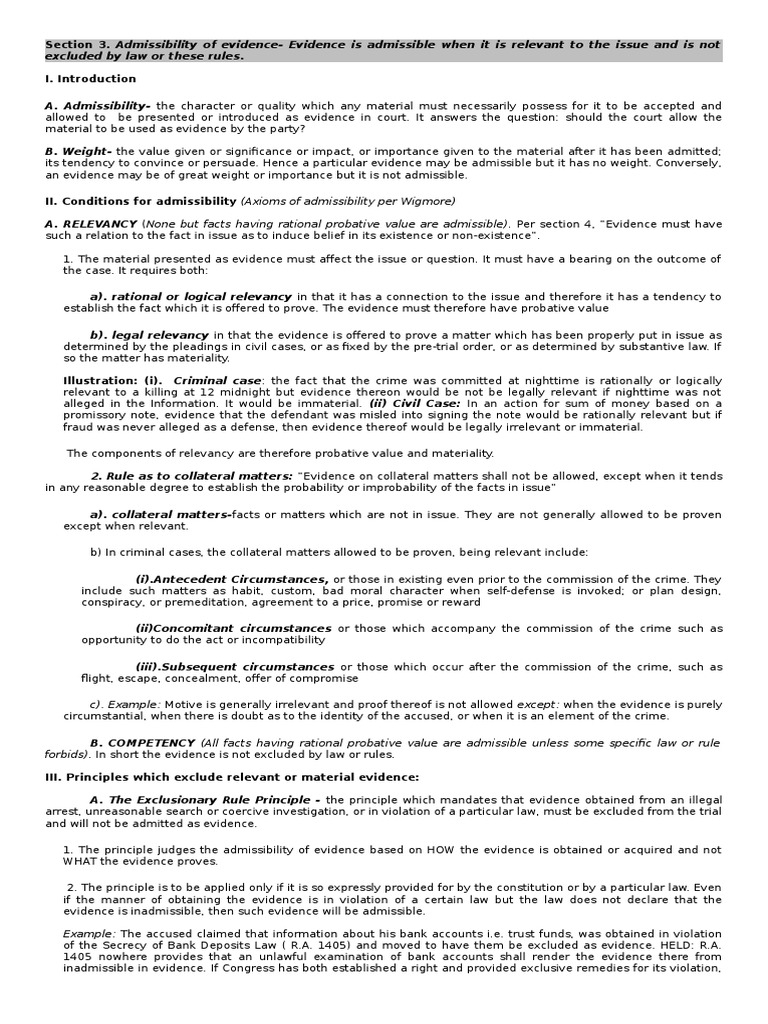 Note On Evidence | PDF | Evidence (Law) | Relevance (Law)