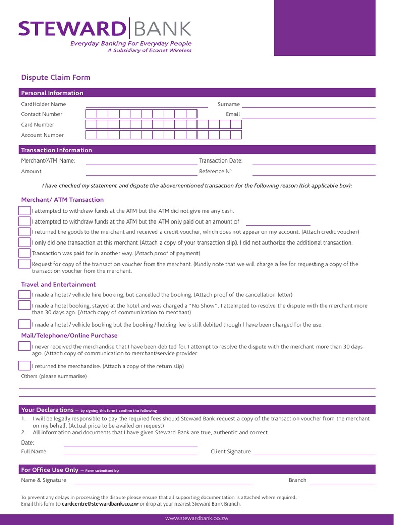 Dispute Claim Form: Personal Information | PDF | Financial Transaction ...