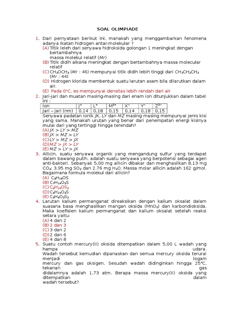 Soal Olimpiade KIMIA 2017 | PDF | Metode & Bahan Ajar | Teknologi & Rekayasa