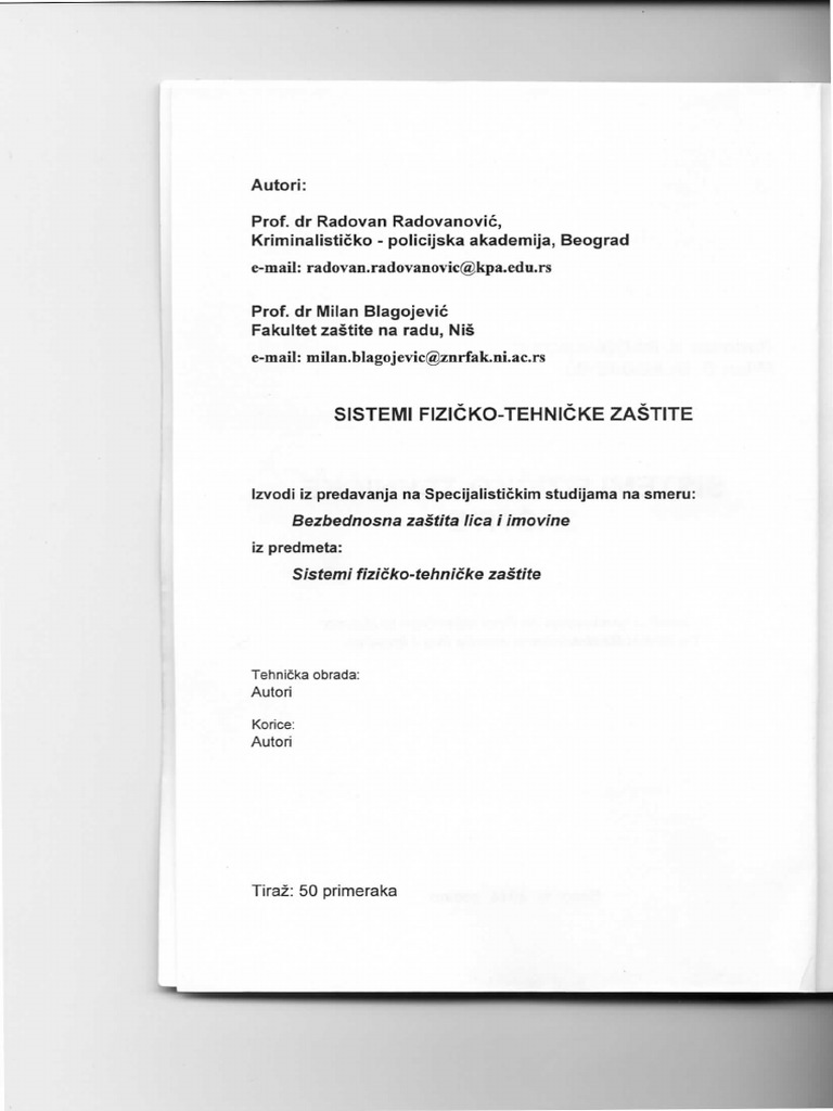 5 Sistemi Fizicko Tehnicke Zastite Radovanovic Blagojevic | PDF