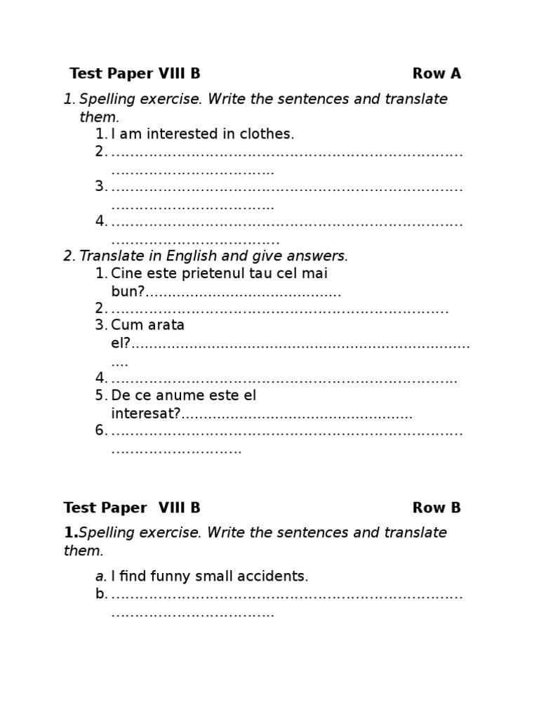 Spelling Exercise. Write The Sentences and Translate Them | PDF