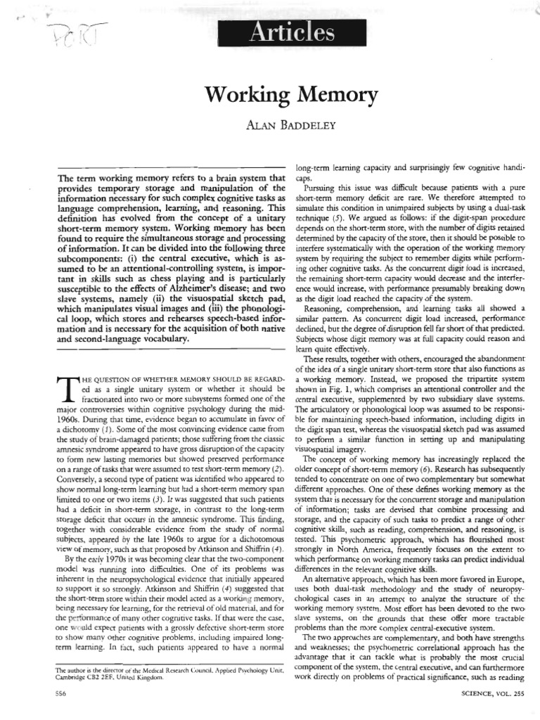 Working Memory Alan Baddeley Pdf Pdf