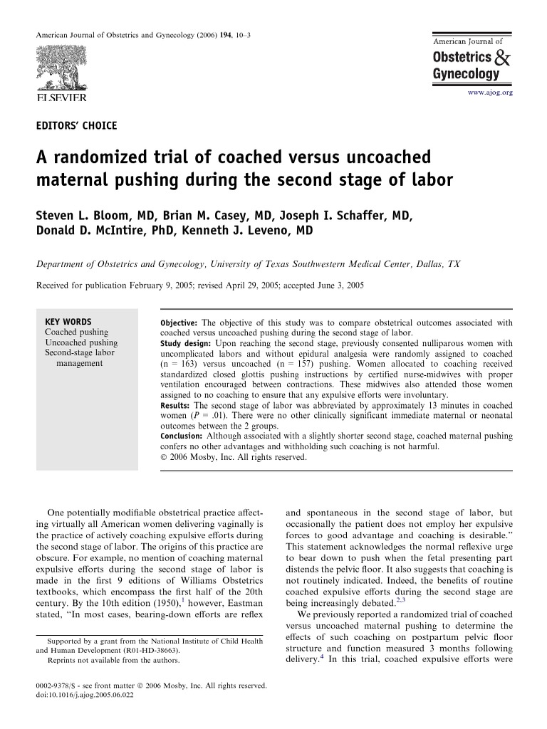A Randomized Trial of Coached Versus Uncoached Maternal Pushing During ...