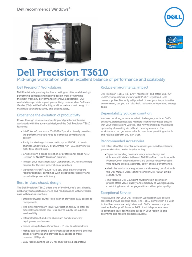 Dell Precision T3610 Spec Sheet | PDF | Solid State Drive | Dell