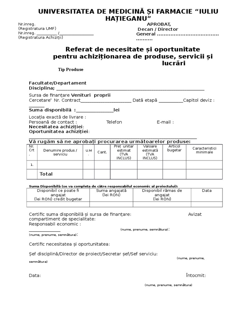 Referat Necesitate - Angajare Cheltuieli | PDF