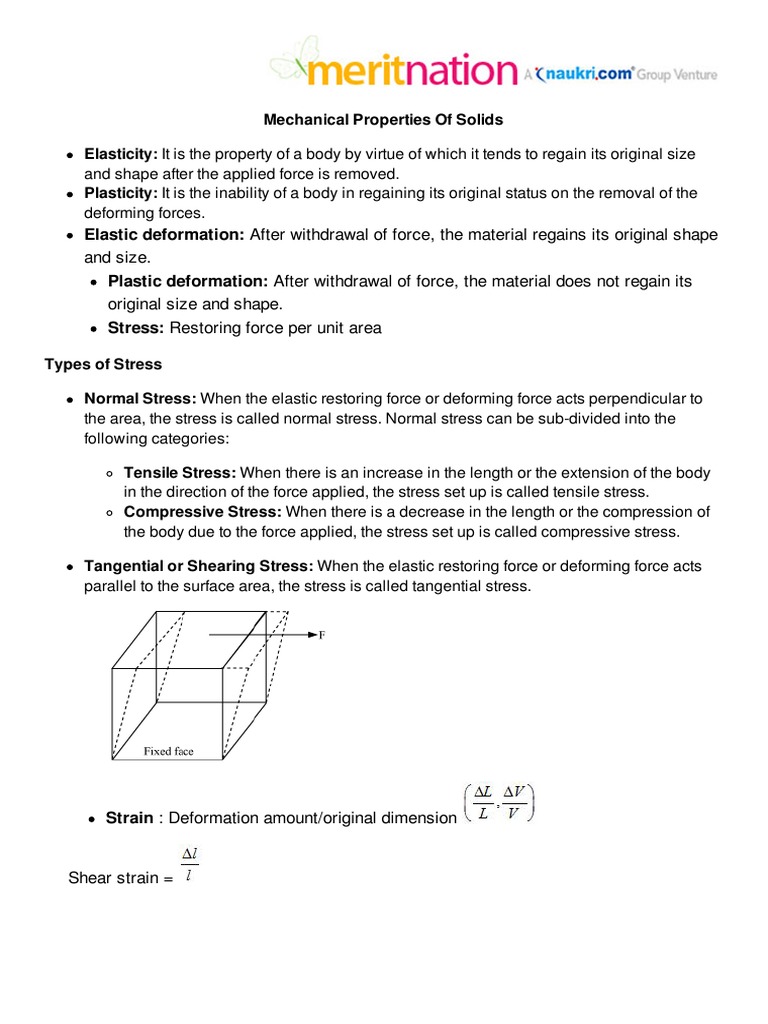 Mechanical Properties of Solids | PDF | Deformation (Engineering) | Elasticity (Physics)
