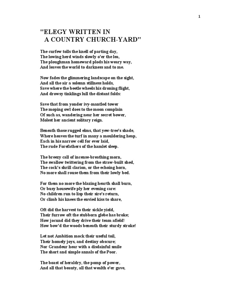 Elegy Written in Country Churchyard (Thomas Gray) | PDF | Genres Of ...