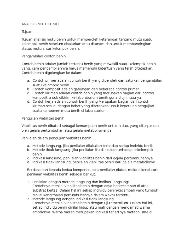 Analisis Mutu Benih | PDF