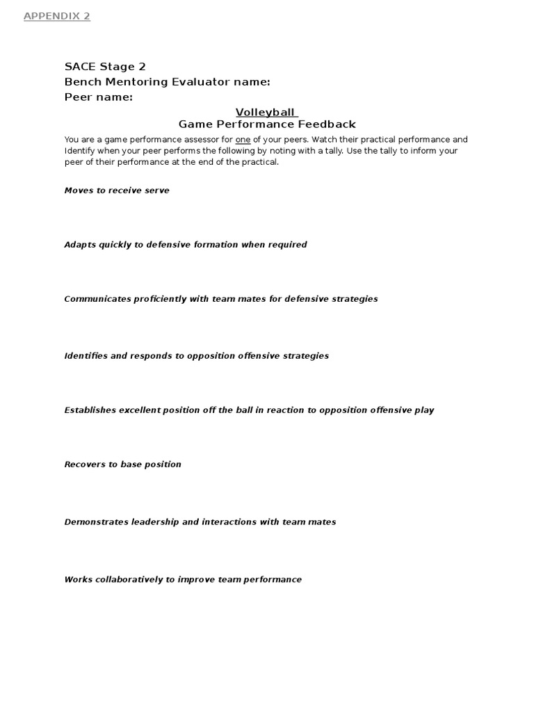 Volleyball Game Performance Assessment | PDF