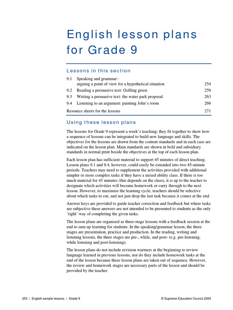 English Lesson Plans For Grade 9: Lessons in This Section | PDF ...