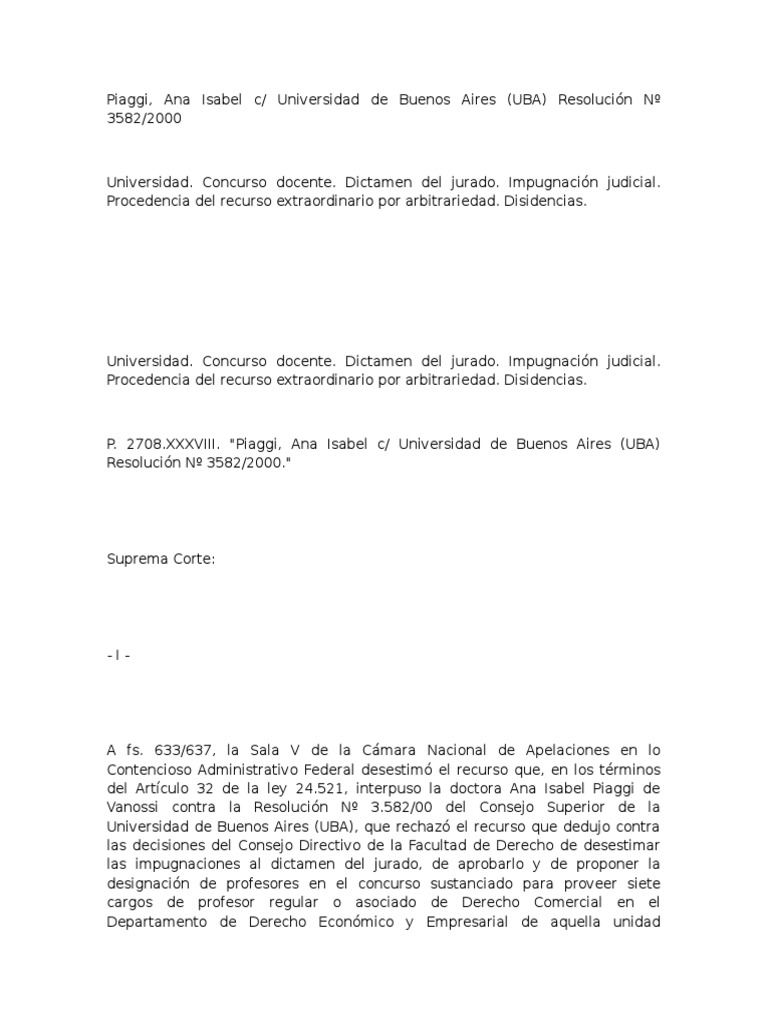 Impugnación de Ana Isabel Piaggi a UBA | PDF | Caso de ley | Ley Pública